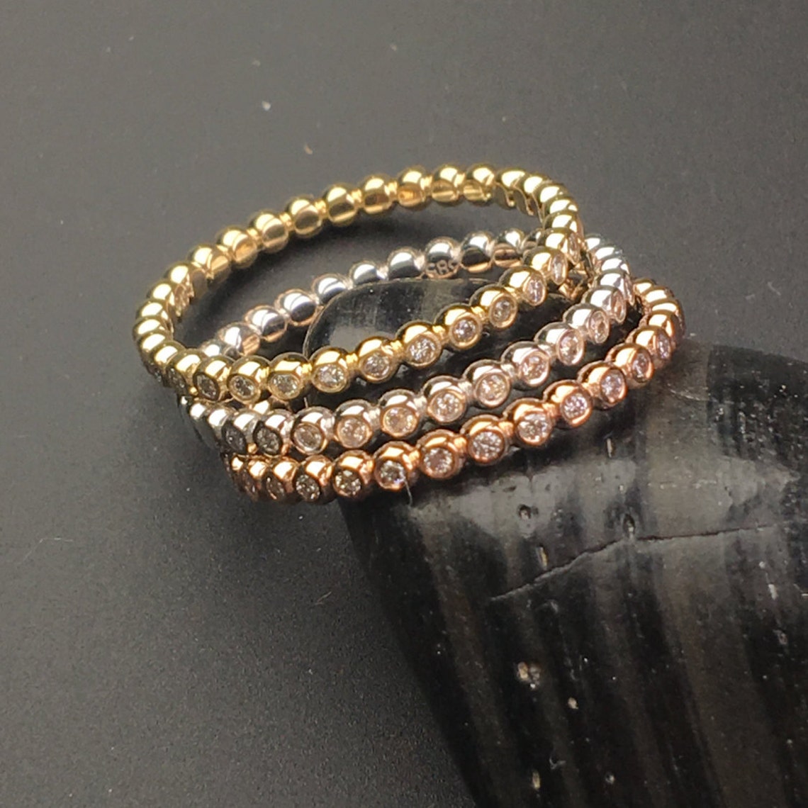 Trio of Stackable Ring, Set of Three Diamond Bubble Rings in 14K Yellow ...