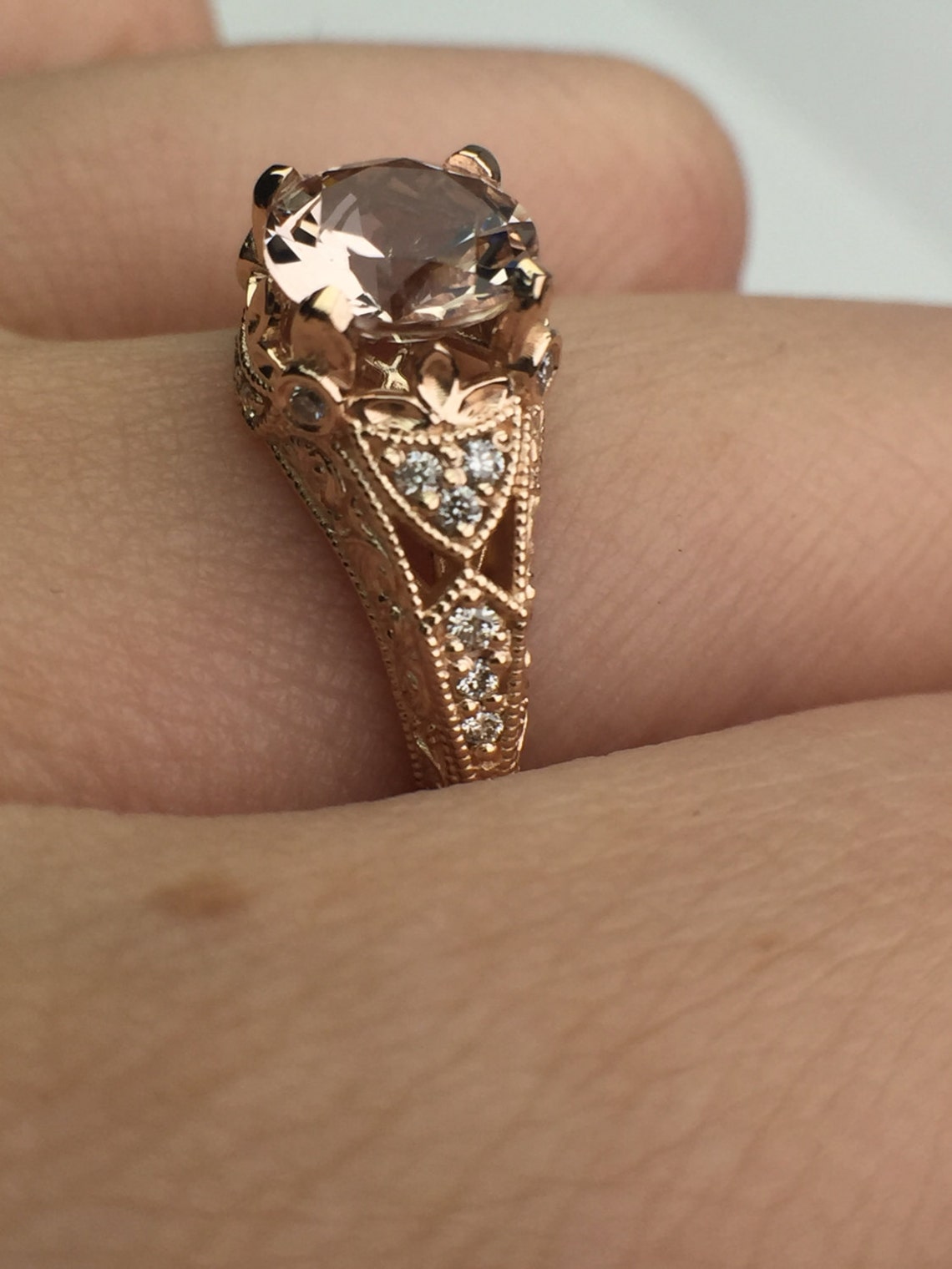 Filigree 14k Rose Gold With 6.5mm Morganite | Etsy