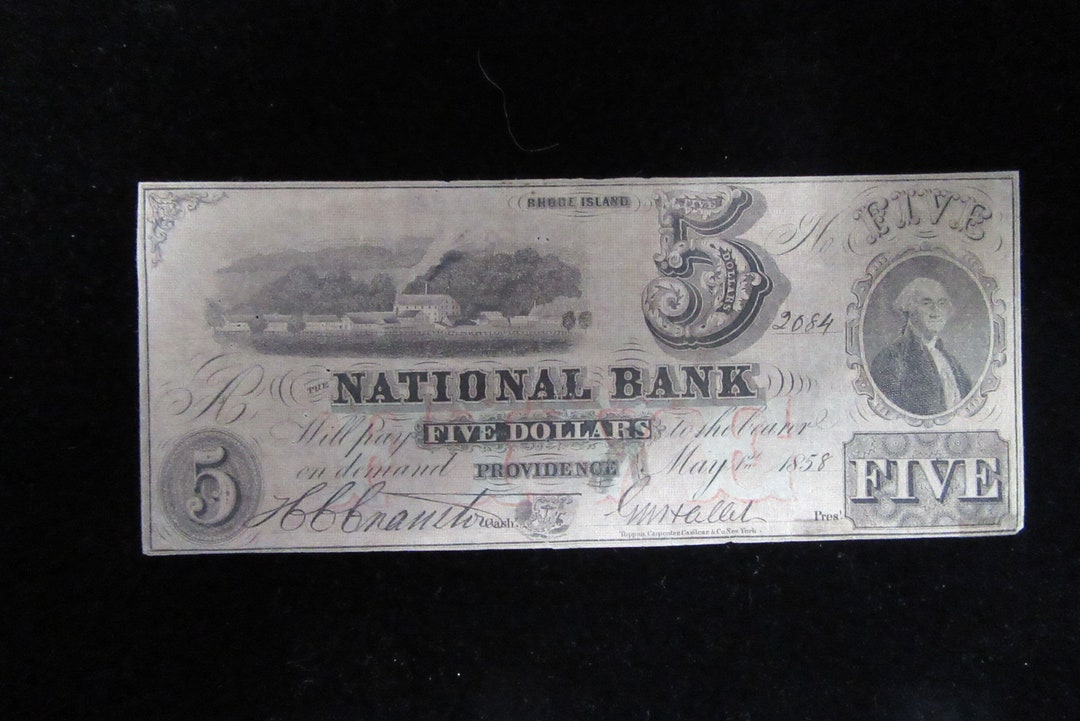 1858 Obsolete Bank Note 5 Dollar National Bank - Providence - Etsy