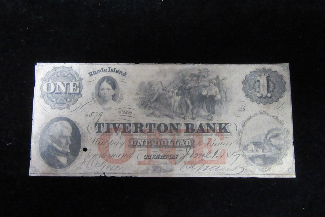 1800's Obsolete Bank Note 1 Dollar the Tiverton Bank - Etsy