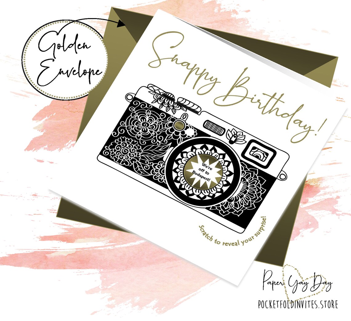 Customised Camera Birthday Card. Gift Reveal Scratchcard | Etsy