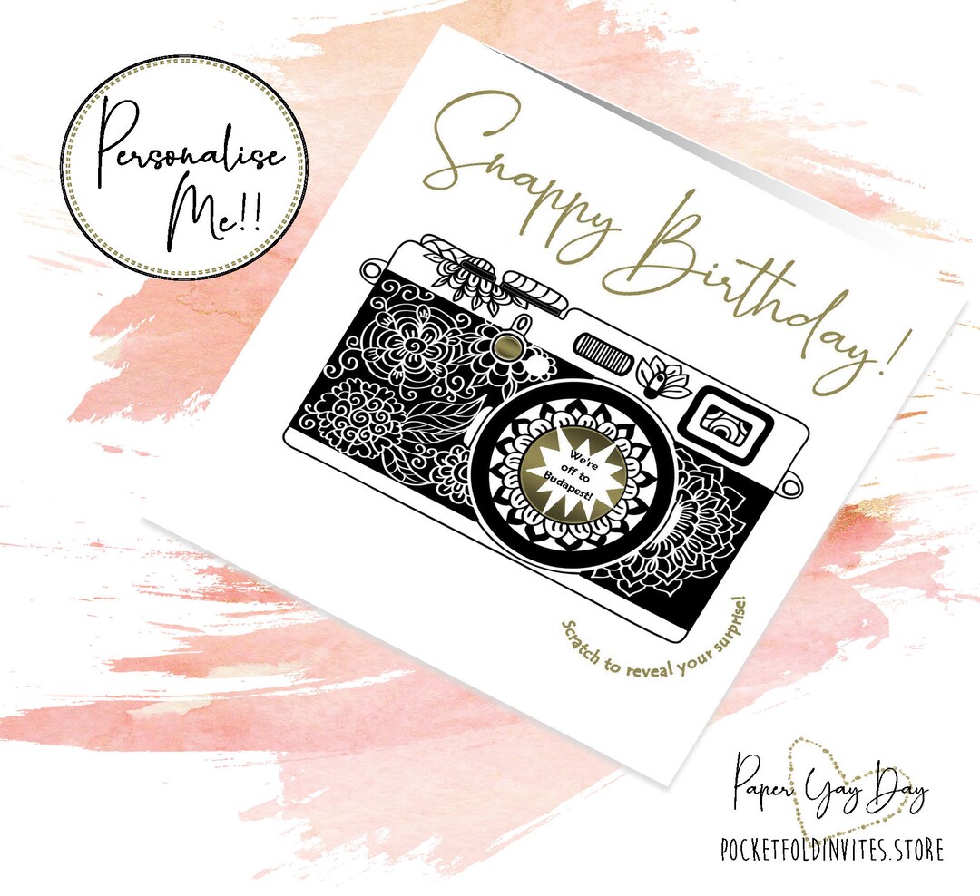 Customised Camera Birthday Card. Gift Reveal Scratchcard - Etsy