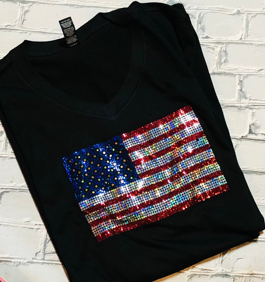 Patriotic Sequin Flag Shirt - Sparkly Spangle American Flag Tee- 4th of ...