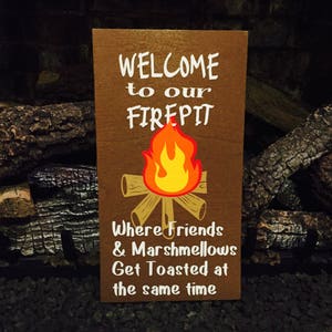 Welcome to Our Fire Pit Sign; Fire Pit Sign; Wooden Sign; Painted Sign ...