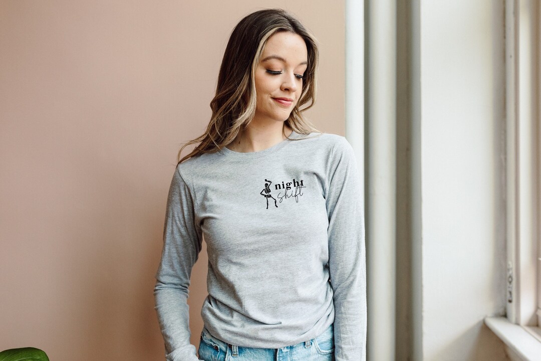 Night Shift Long Sleeve Skeleton Medical Shirt, Halloween Skeleton Icu ...