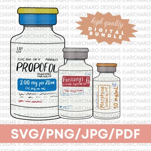 Sedation Bundle SVG Files, Propofol Fentanyl Morphine, Nurse SVG Cut ...