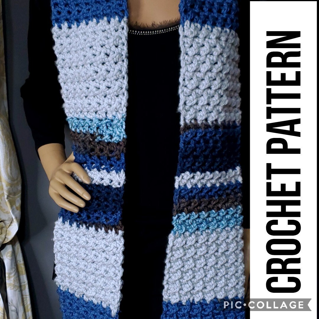 Bulky Striped Scarf Crochet Patten PDF Instant Download - Etsy