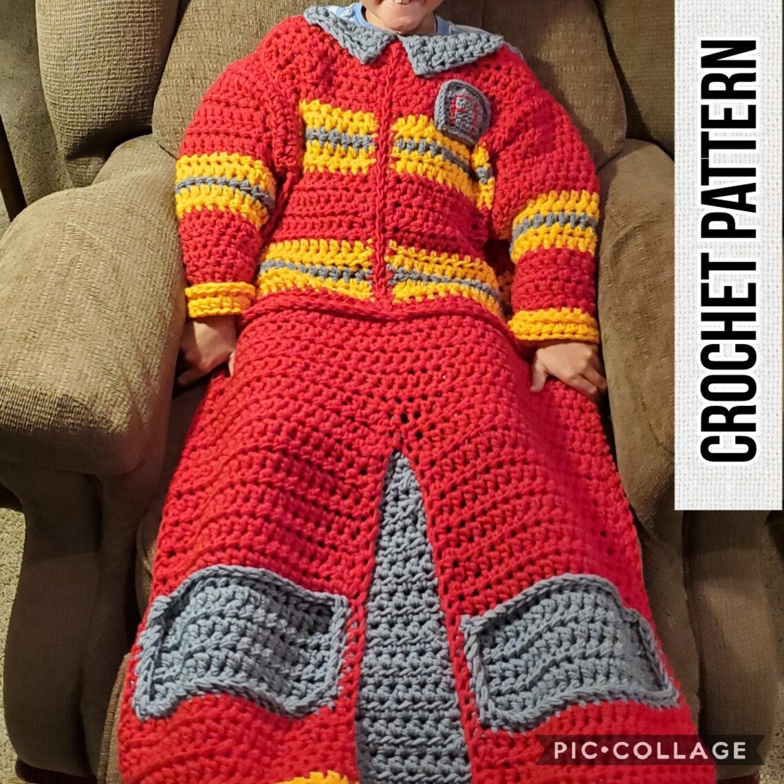 Fireman Hero Wearable Blanket Crochet Pattern PDF Instant - Etsy