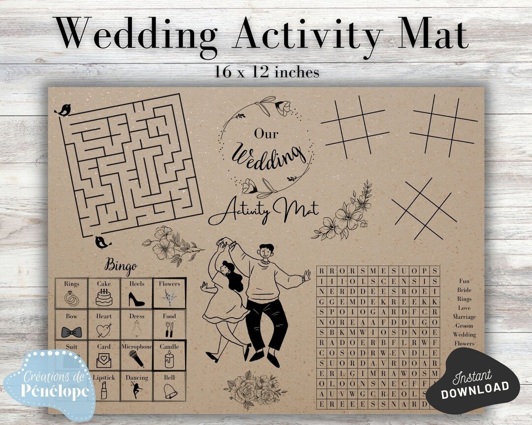 Wedding Kids Activity and Coloring Mat, Kids Table Activities | Wedding ...