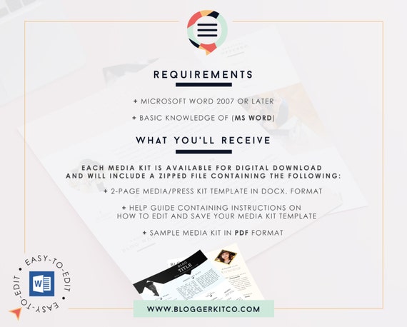 Electronic Press Kit Template Two-Page Media Kit Template MS Word *INSTANT DOWNLOAD* Paper ...