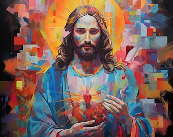 Most Sacred Heart of Jesus Custom Digital Oil Painting DIGITAL DOWNLOAD ...