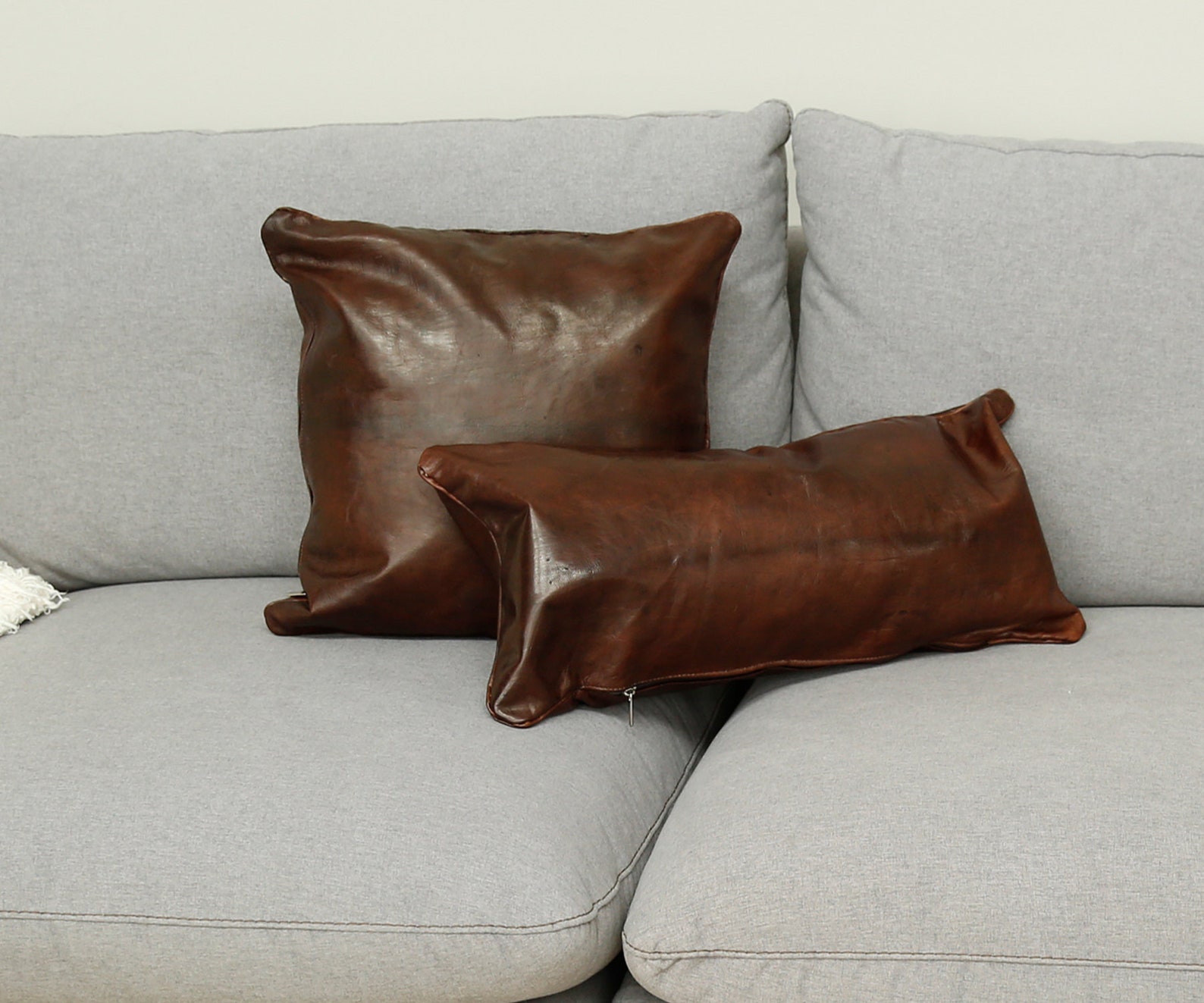 Dark Brown Leather Lumbar Pillow Bohemian Decorative Pillow - Etsy