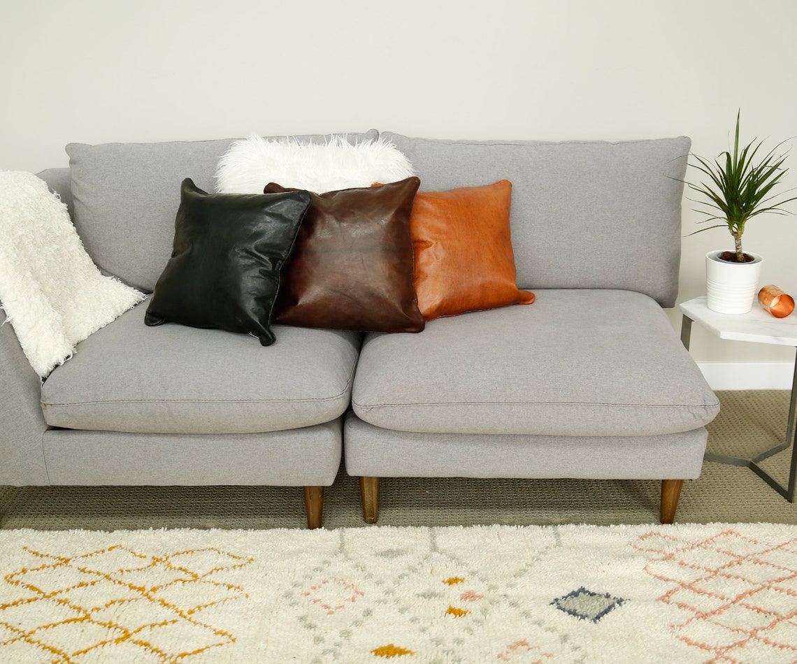 Dark Brown Leather Lumbar Pillow Bohemian Decorative Pillow - Etsy