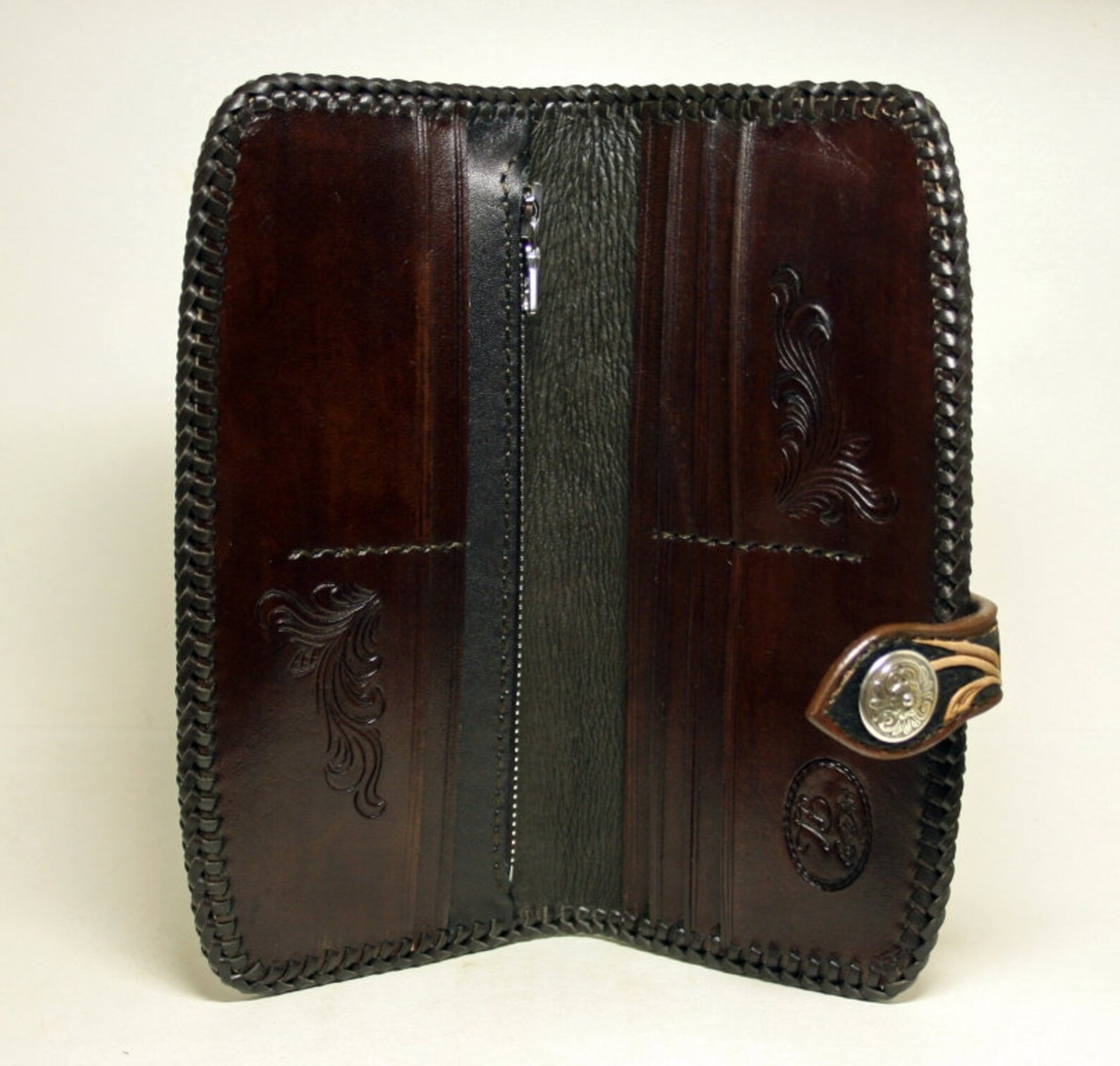 Hand-tooled cowboy wallet tooled leather wallet sheridan | Etsy