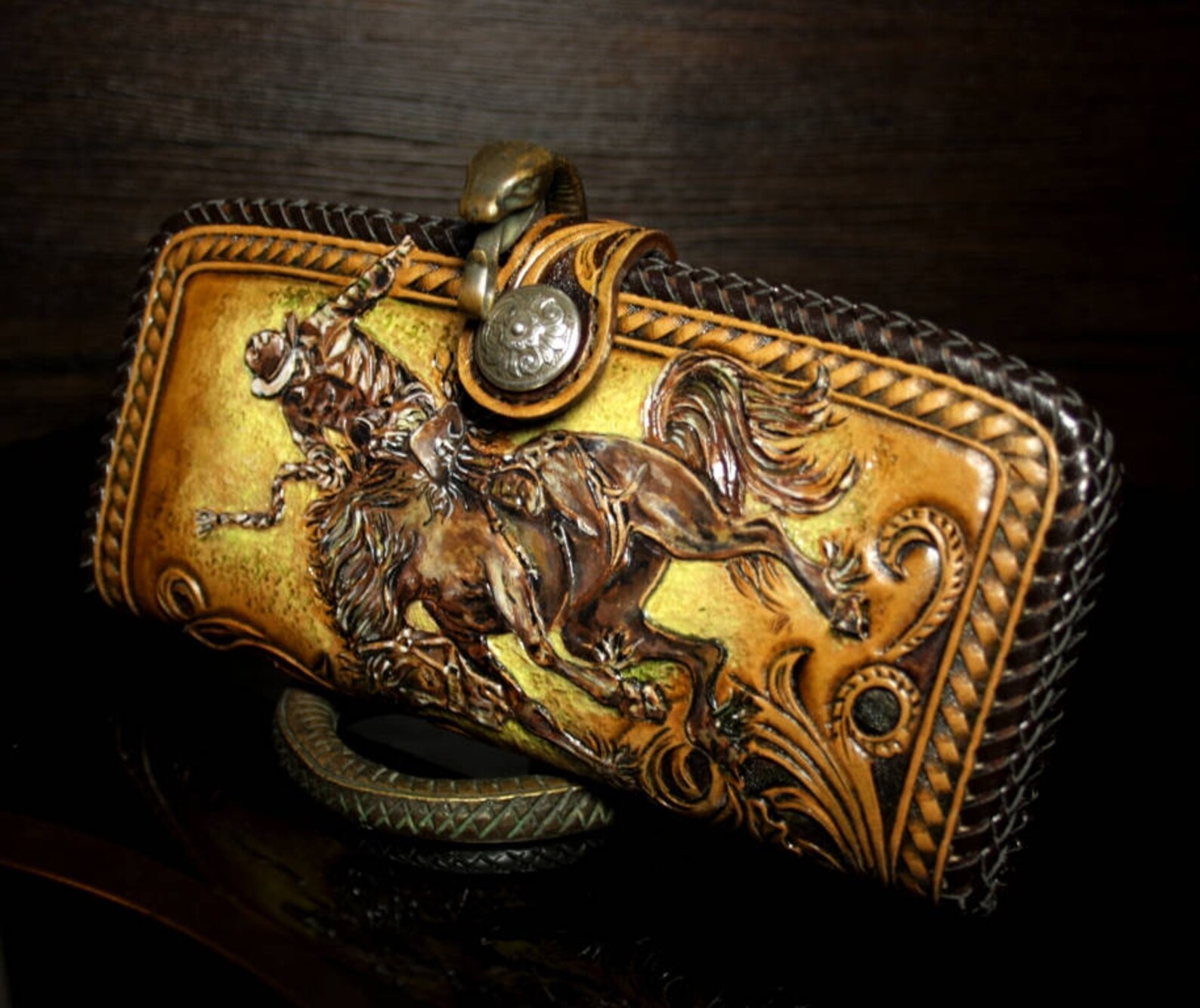 Hand-tooled cowboy wallet tooled leather wallet sheridan | Etsy