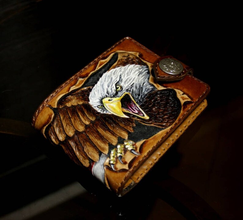 Hand-tooled wallet American eagle wallet leather wallet | Etsy
