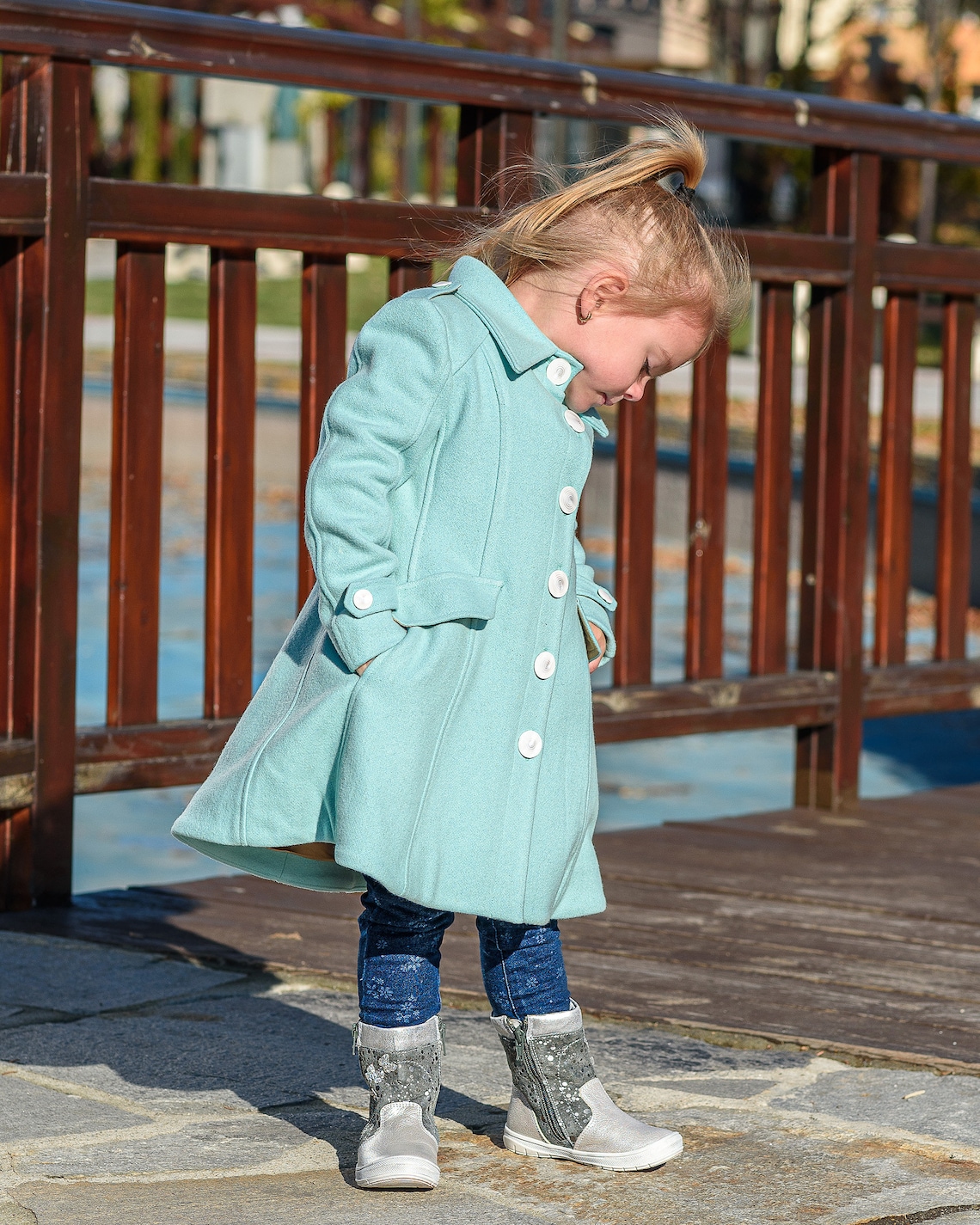 Teal Winter Tench Coat With Pockets Warm Long Wool Coat Girl | Etsy