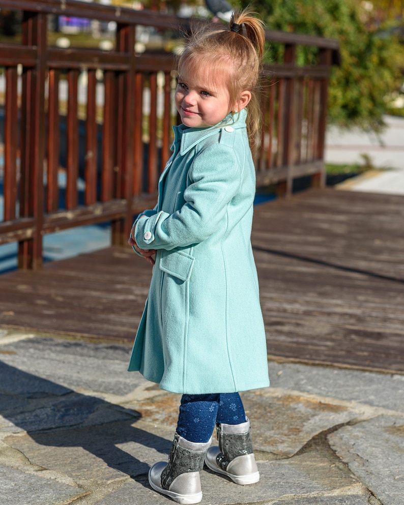 Teal Winter Tench Coat With Pockets Warm Long Wool Coat Girl - Etsy