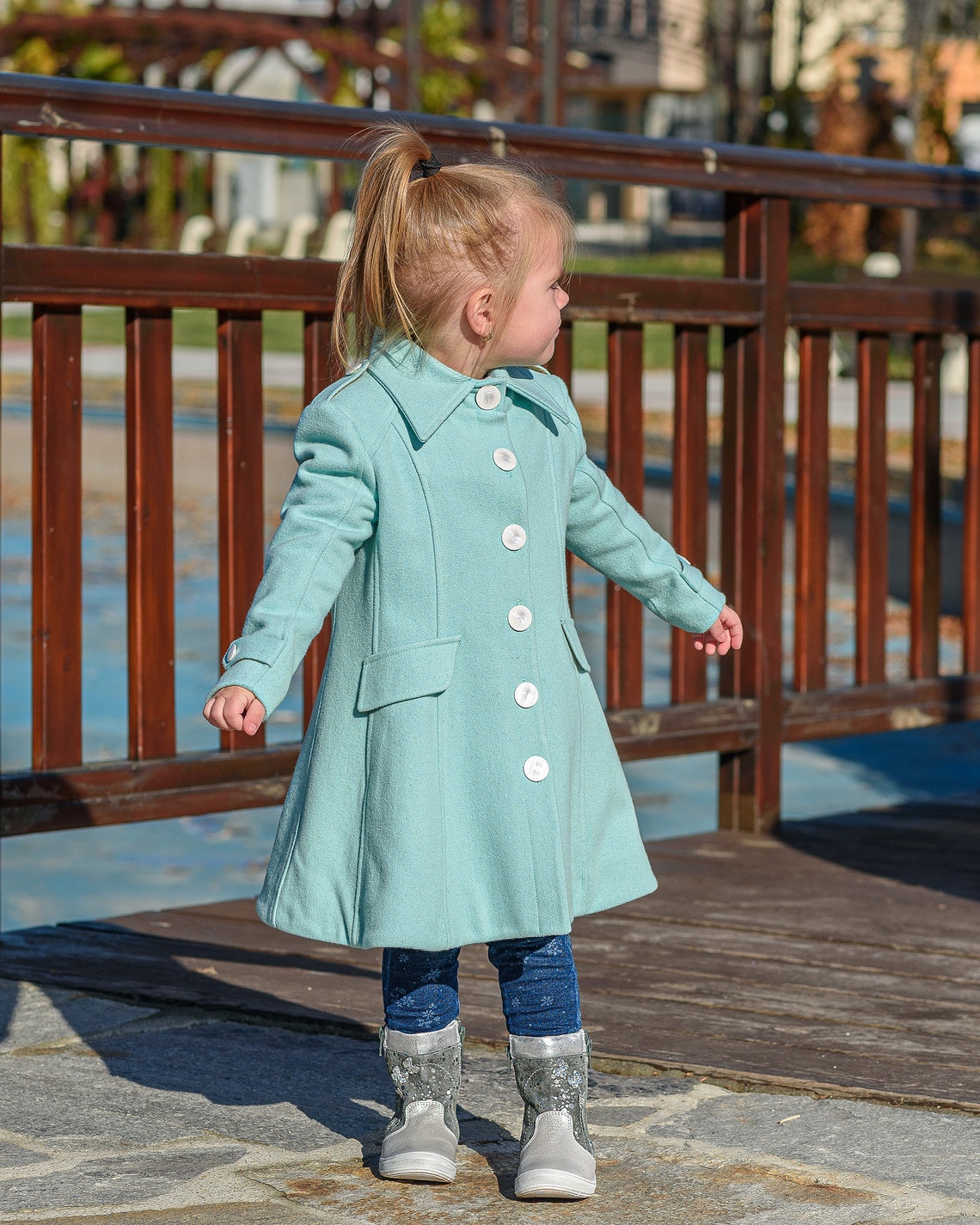 Teal winter tench coat with pockets Warm long wool coat girl | Etsy