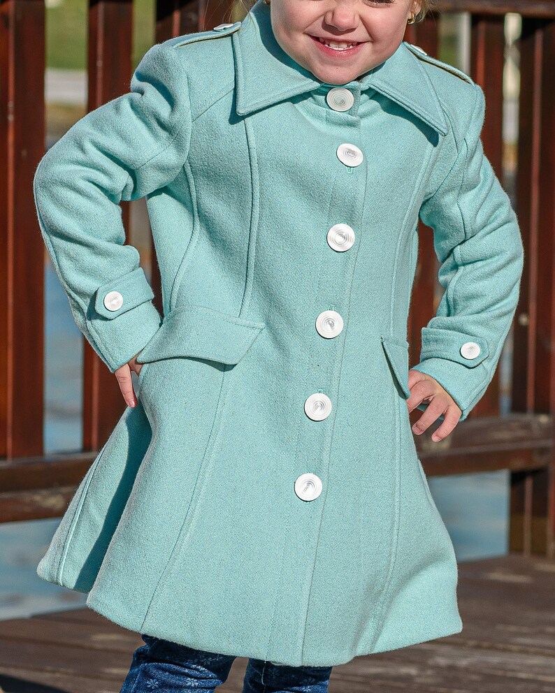 Teal Winter Tench Coat With Pockets Warm Long Wool Coat Girl | Etsy