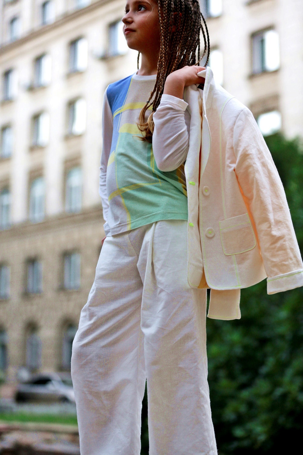 Girls White Linen Suit for Cute Summer Outfits/ Kids Wedding - Etsy