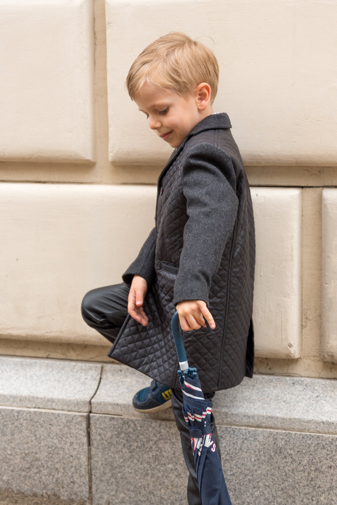 Black Wool Coat Child / Leather Coat Kids Long Down Toddler | Etsy