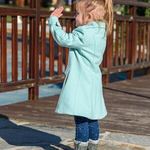Teal Winter Tench Coat With Pockets, Warm Long Wool Coat Girl, Kids ...