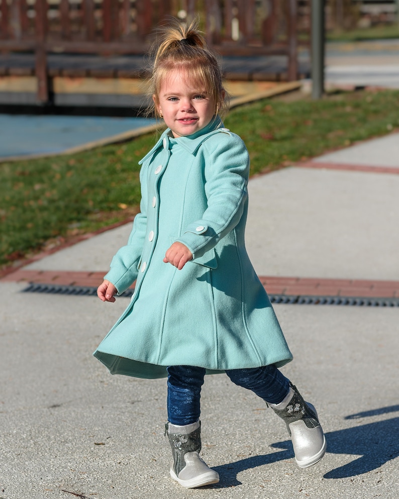 Teal Wool Trench Coat: Girls Winter Couture Coat With Pockets - Etsy