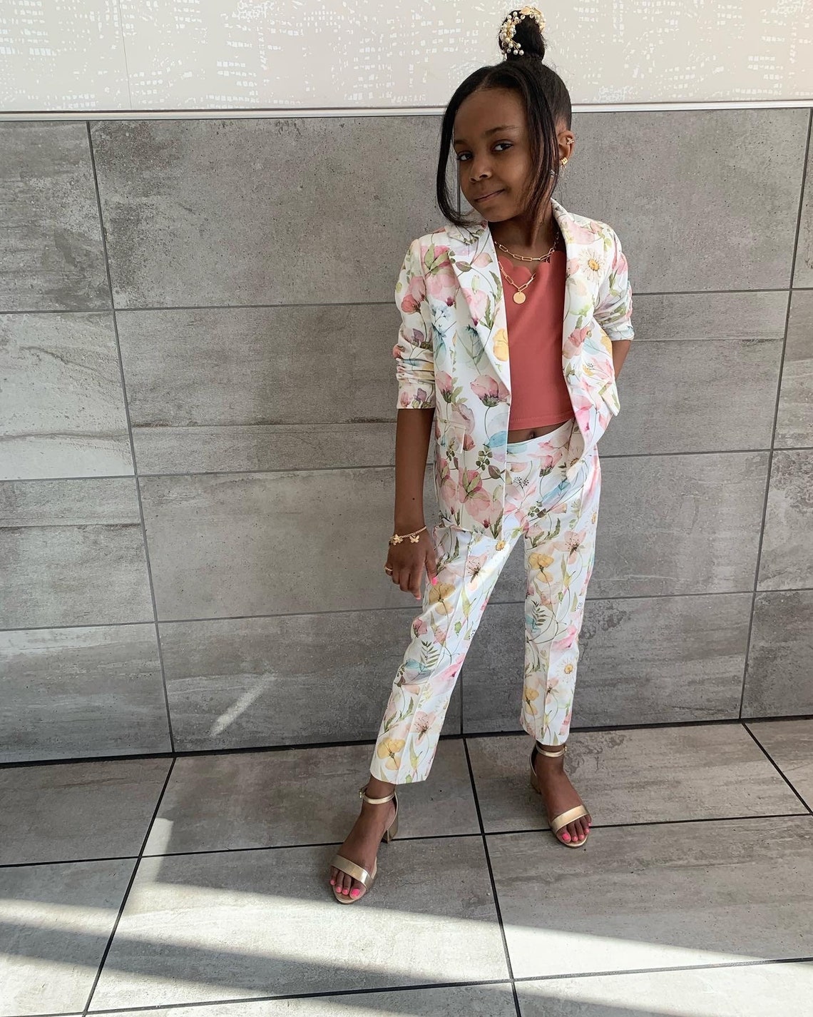 Flower Printed Formal Wear Girls Outfit/ 2 Piece Suit Birthday - Etsy