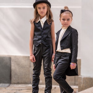 Black Formal Set for Girls/ 2 Piece Faux Leather Pants and Vest Outfit ...