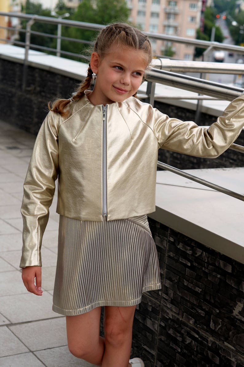 Shiny Gold Faux Leather Jacket for Girls Kids Jacket Short - Etsy