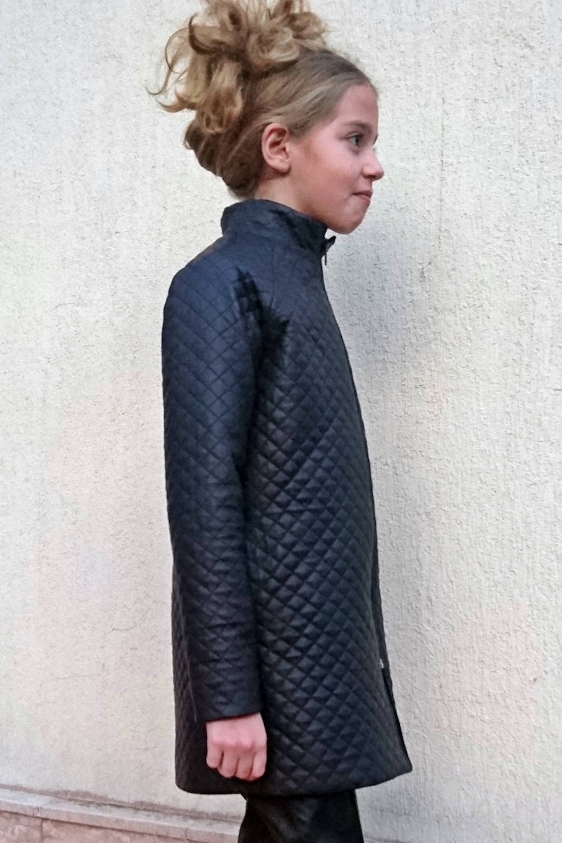 Black Faux Leather Quilted Coat for Girls Kids Jacket Long - Etsy