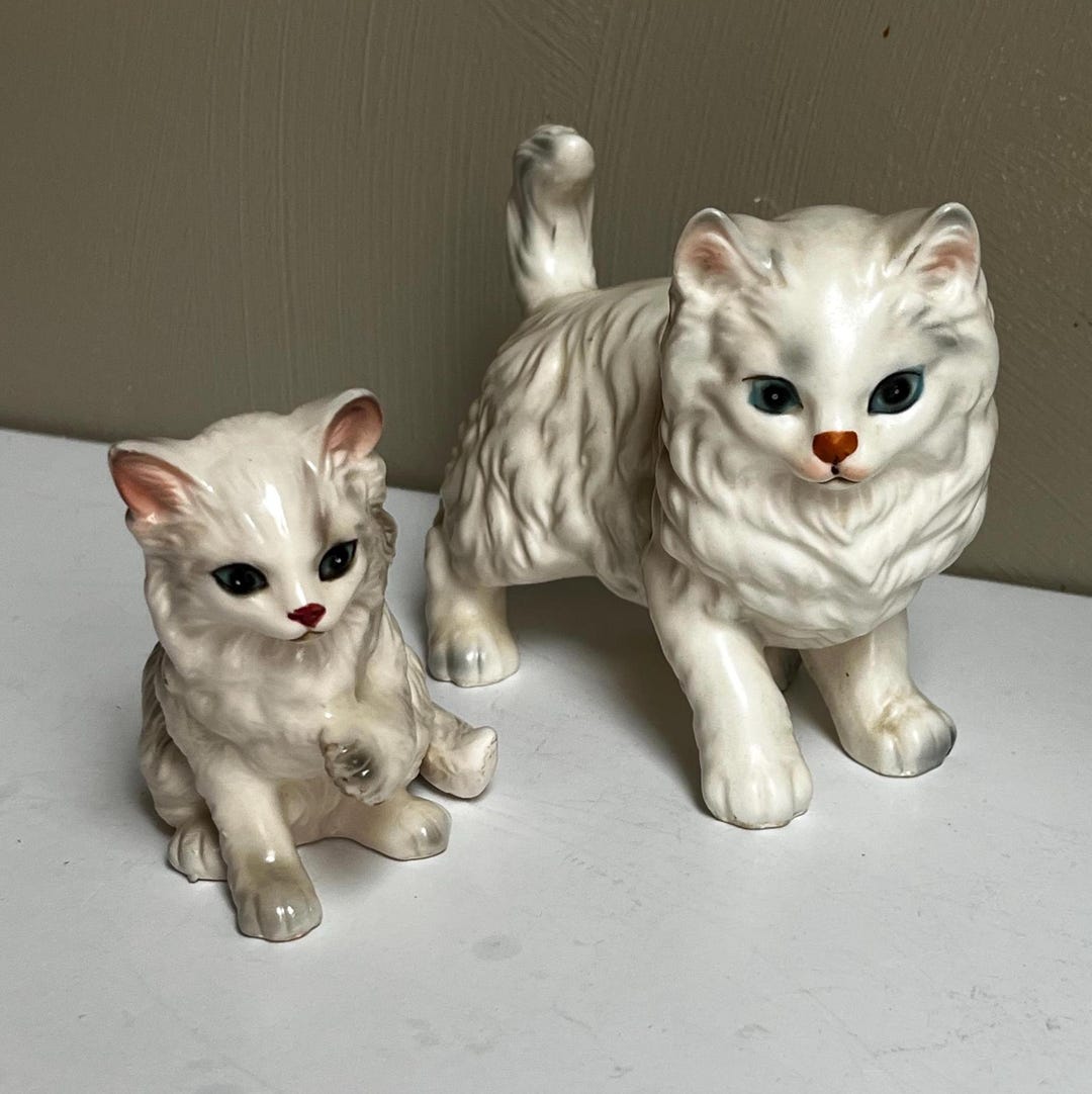 Vintage Lefton Porcelain White Cats | Longhair Kitty Mother H6364 and ...