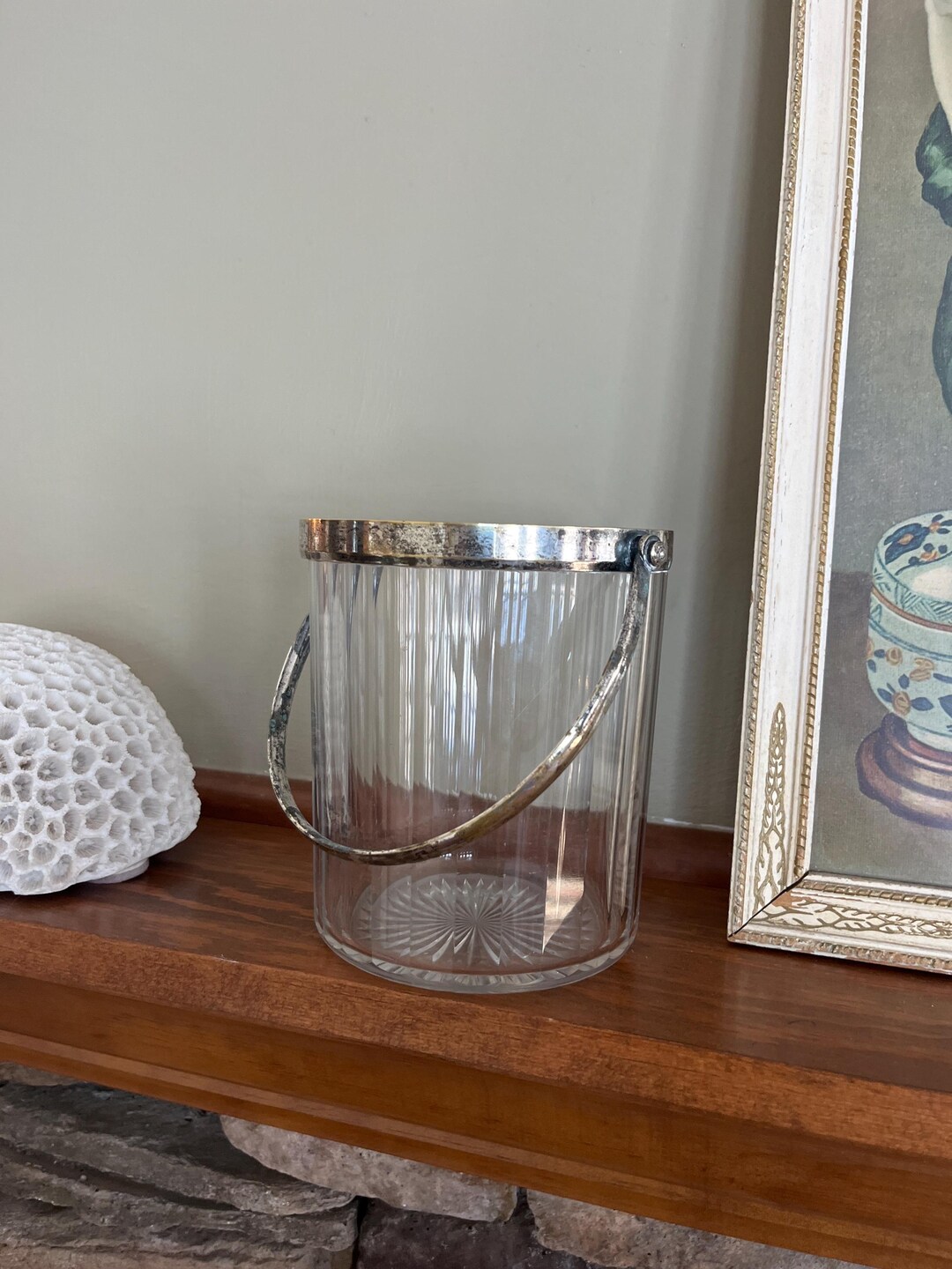 Antique Swiss French Ice Bucket | Heavy Glass and Silver Plate Trim and ...