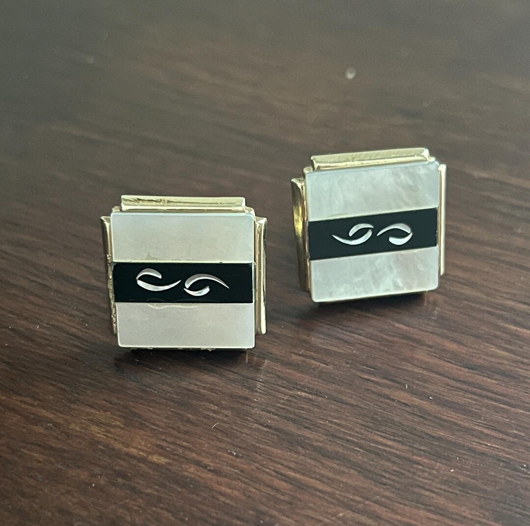 Vintage Swank Cuff Links | Mother of Pearl Inlay With Black Band and ...