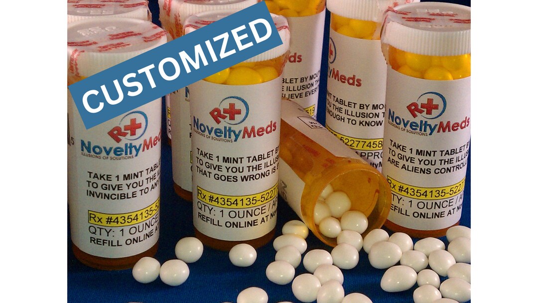 Novelty Meds CUSTOM MINTS gag Gift Fake Pills Rx Great Gift for Anyone ...