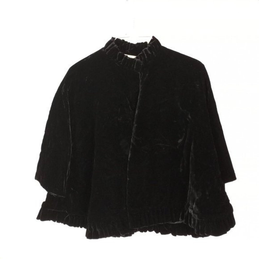 Vintage Emily Wetherby Black Velvet Short Coat Pleated Trim Single ...