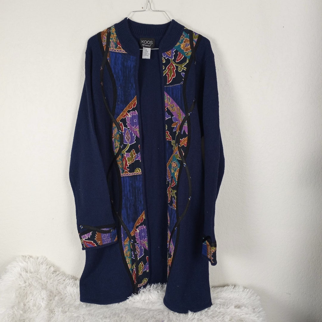 Vintage Koos of Course! Wool Silk Blend Black Duster Open Cardigan ...