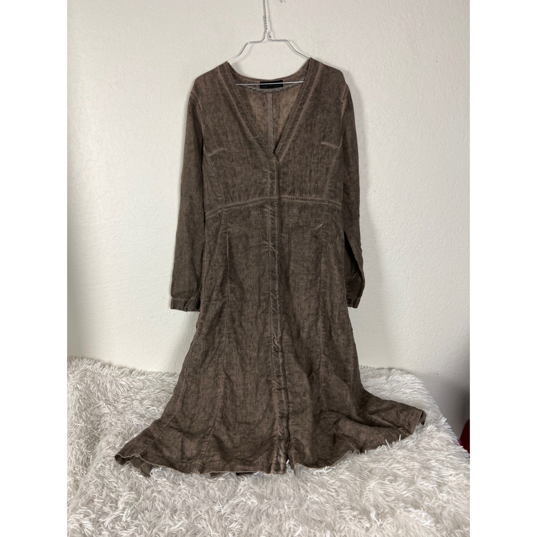 Peruvian Connection Gray Linen Button Down Maxi Duster Utility Jacket Dress 6 - Etsy