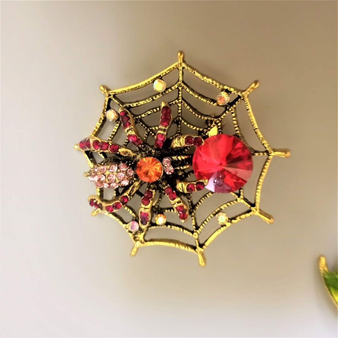 Spider Web Brooch Gemstones Spider Rhinestone Pin 2" - Etsy