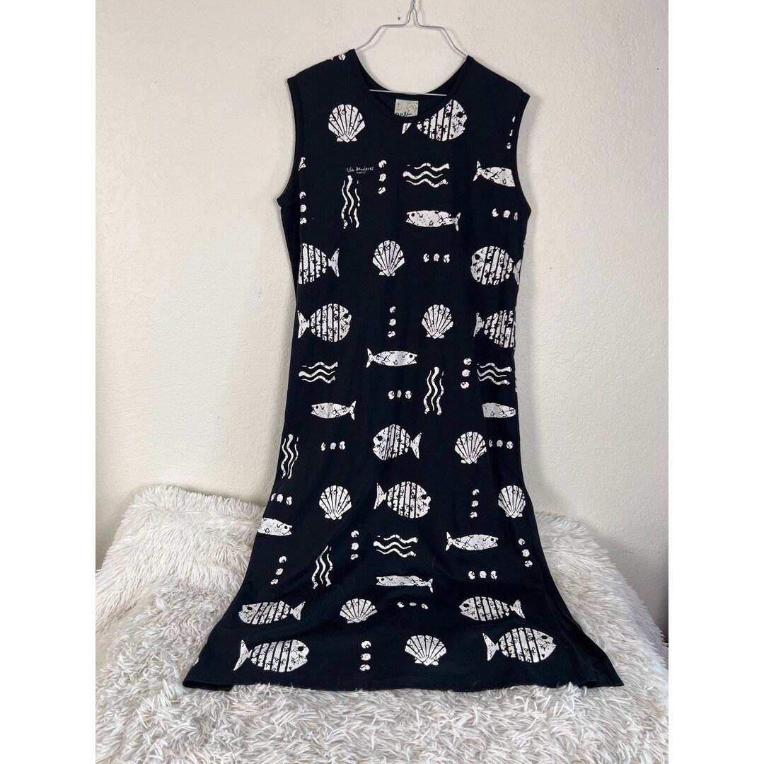 Arli Sundress Large Black Made in Mexico Fish Shells Ocean Sleeveless ...