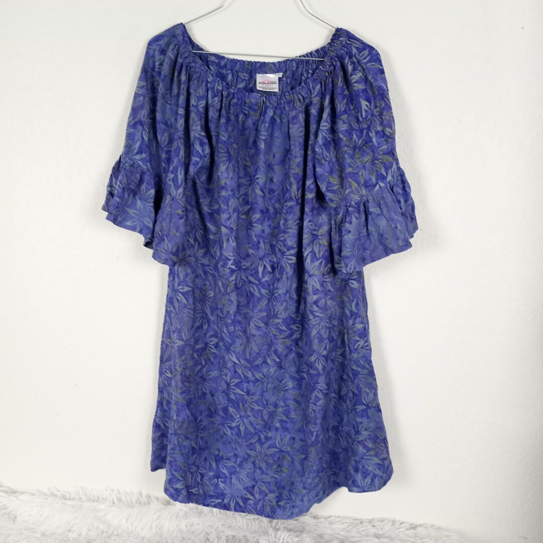 Kou Aloha Purple Hawaiian Dress M Batik Hawaii Cruise Vacation Knee ...