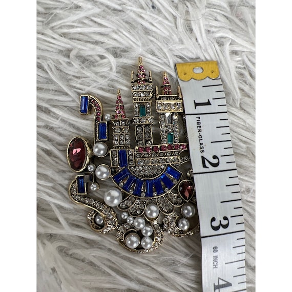 Big Castle Brooch Rhinestones and Pearls Stunning Pin - Gem