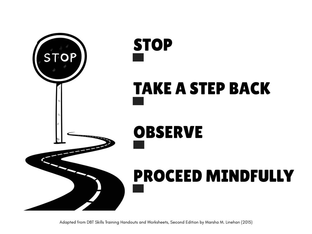 STOP Skill Dialectical Behavior Therapy DBT Handout Worksheet Print ...