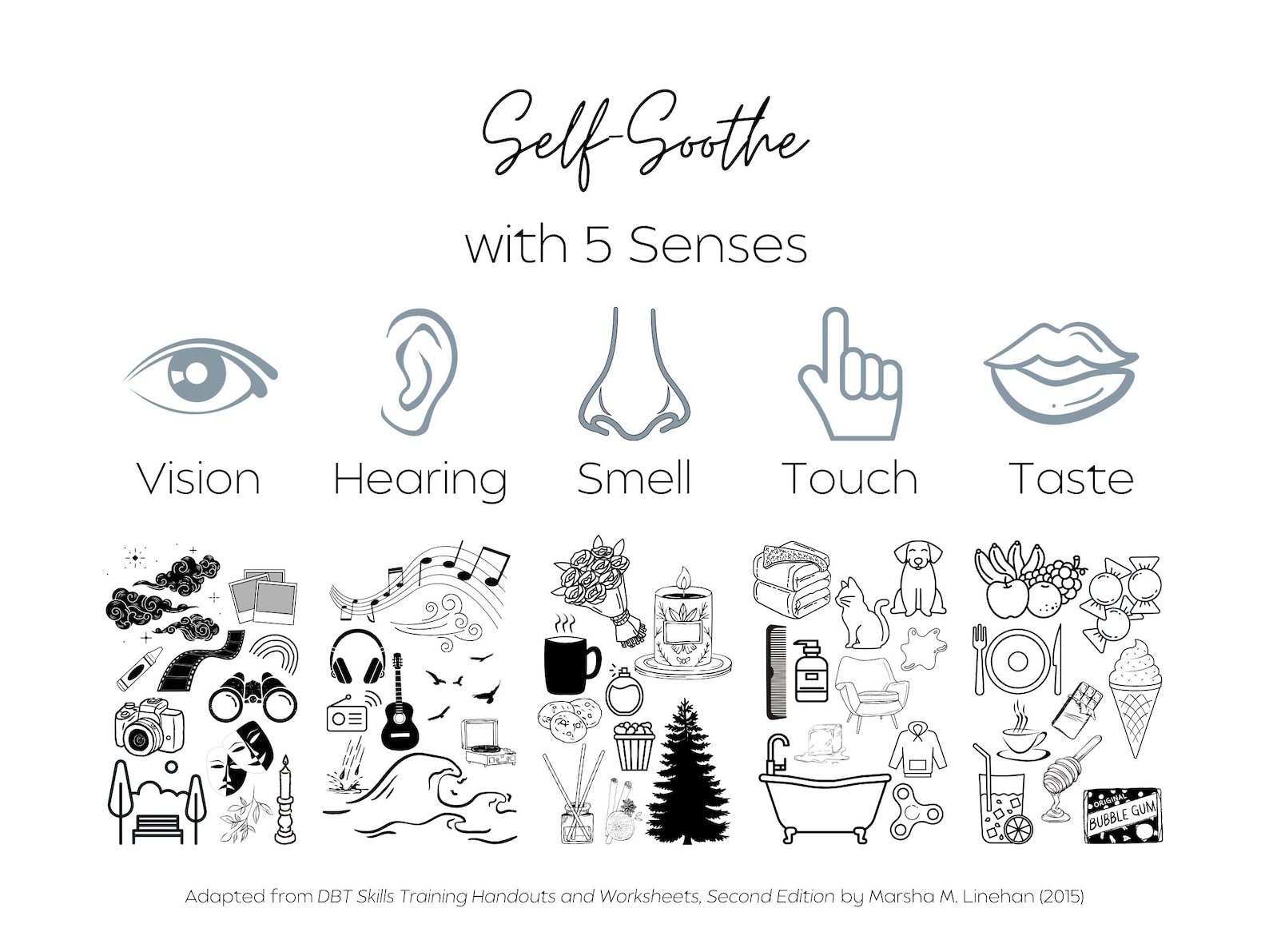 Self-soothe Skill Dialectical Behavior Therapy DBT Handout Worksheet ...