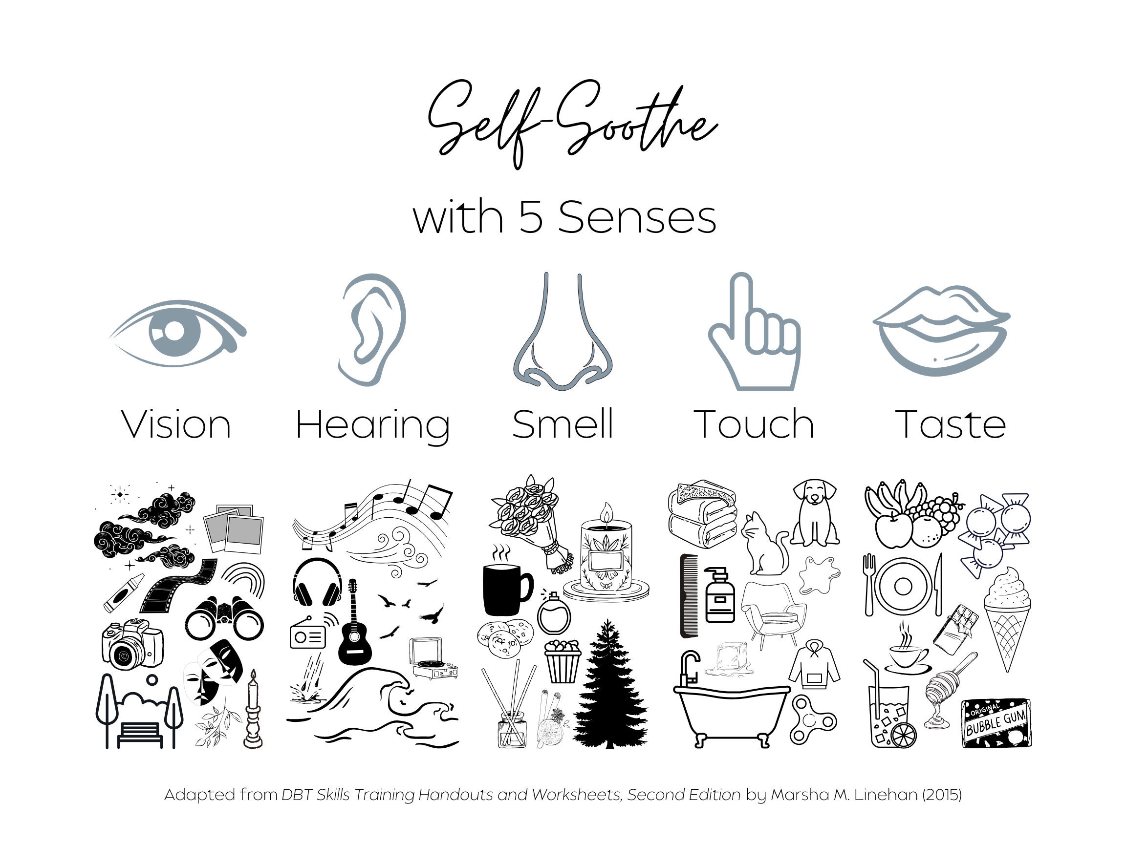 Self-soothe Skill Dialectical Behavior Therapy DBT Handout Worksheet ...