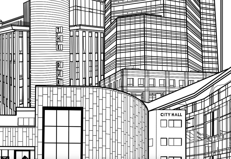 Durham (bull City) North Carolina Drawing Print Art (unframed) - Etsy