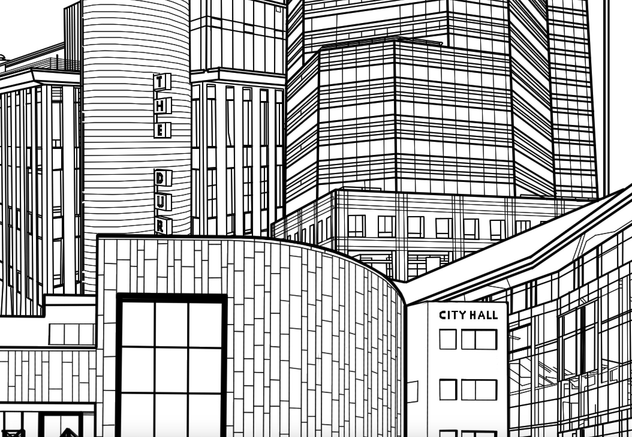 Durham (bull City) North Carolina Drawing Print Art (unframed) - Etsy