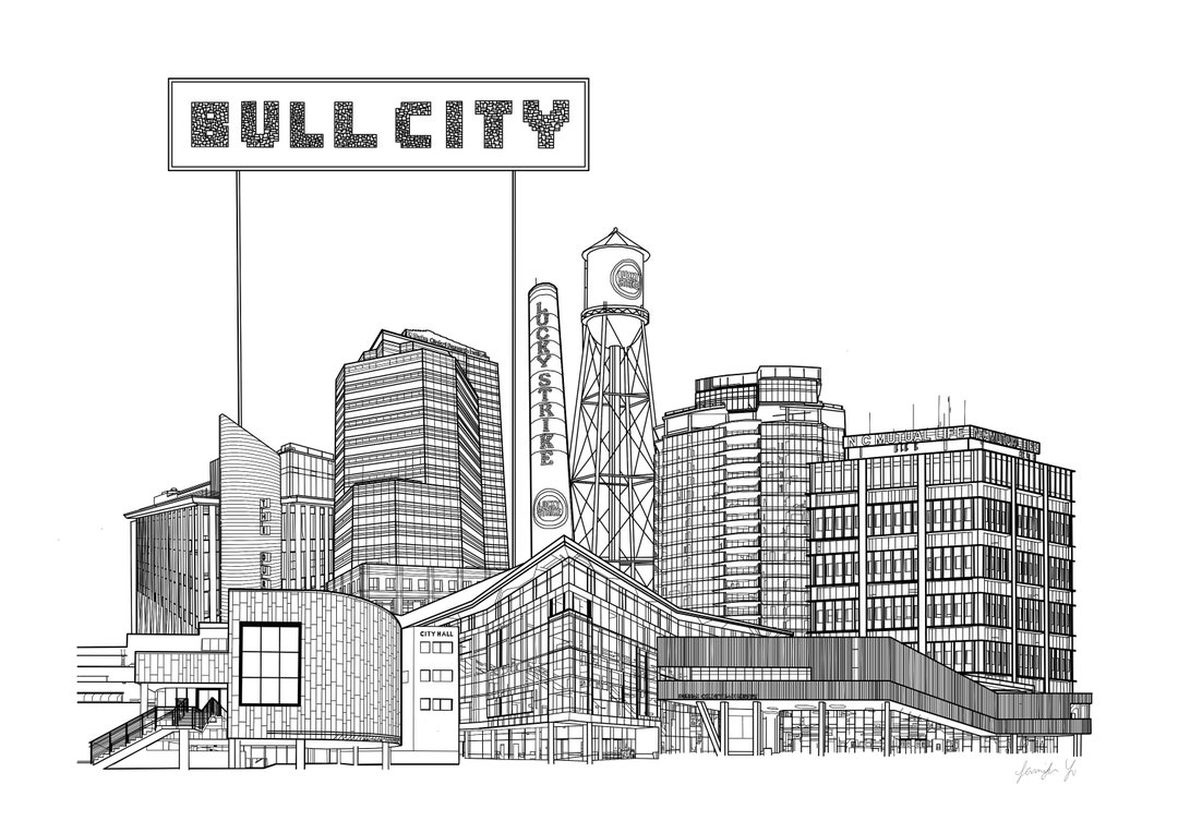 Durham (bull City) North Carolina Drawing Print Art (unframed) - Etsy