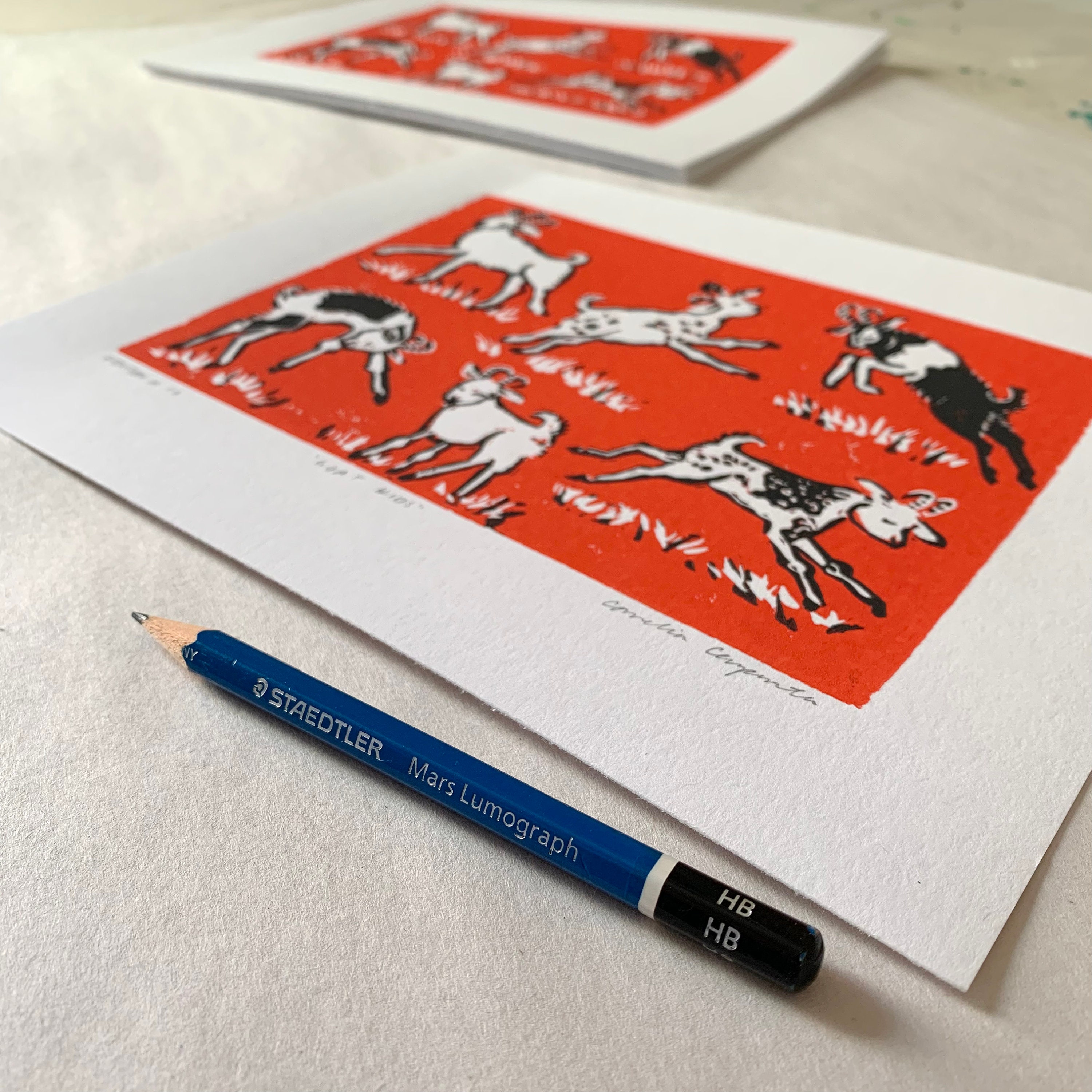 Goat Kids Linocut Print - Etsy